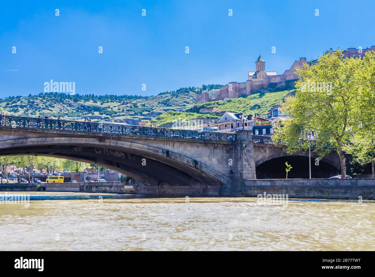 Metekhi bridge. Narikala fortress on the background. Tbilisi. Georgia ...