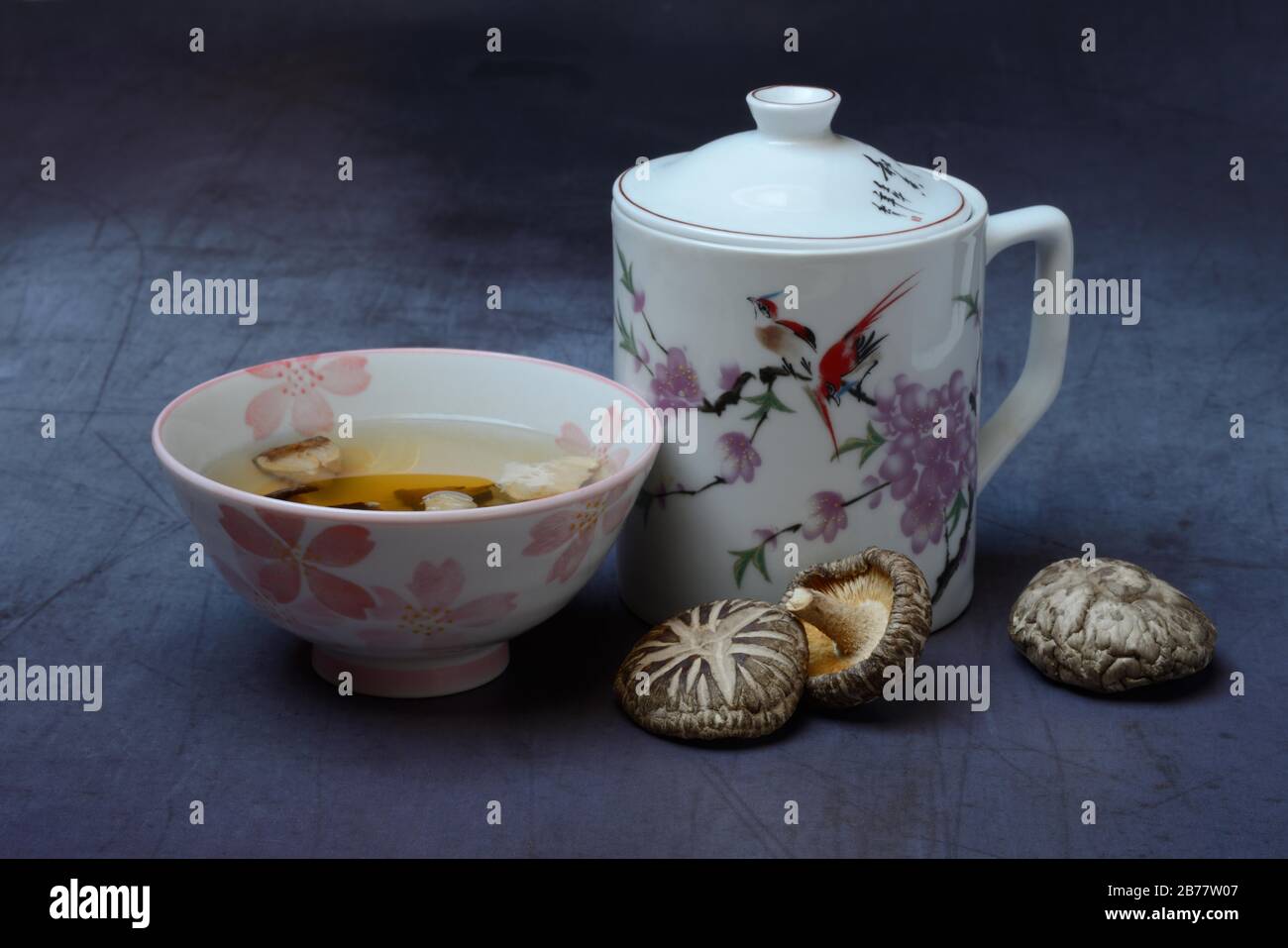 Shiitake tea in bowl and shiitake mushrooms, Germany Stock Photo - Alamy