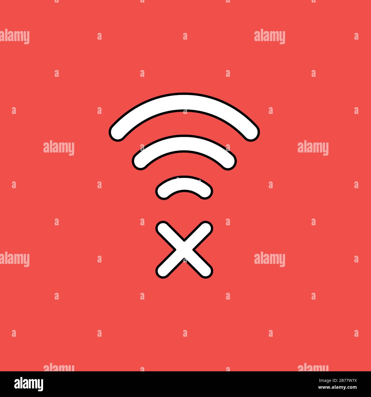 Vector illustration concept of wifi symbol with x mark. Black outlines ...