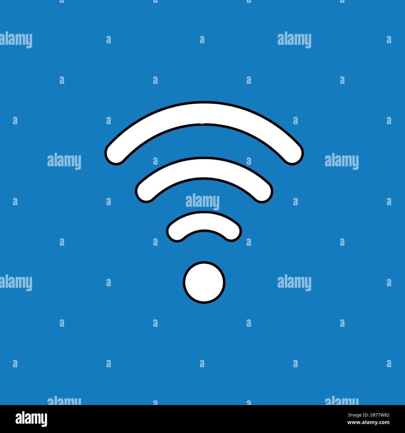 Vector illustration of wifi symbol icon. Black outlines, blue ...