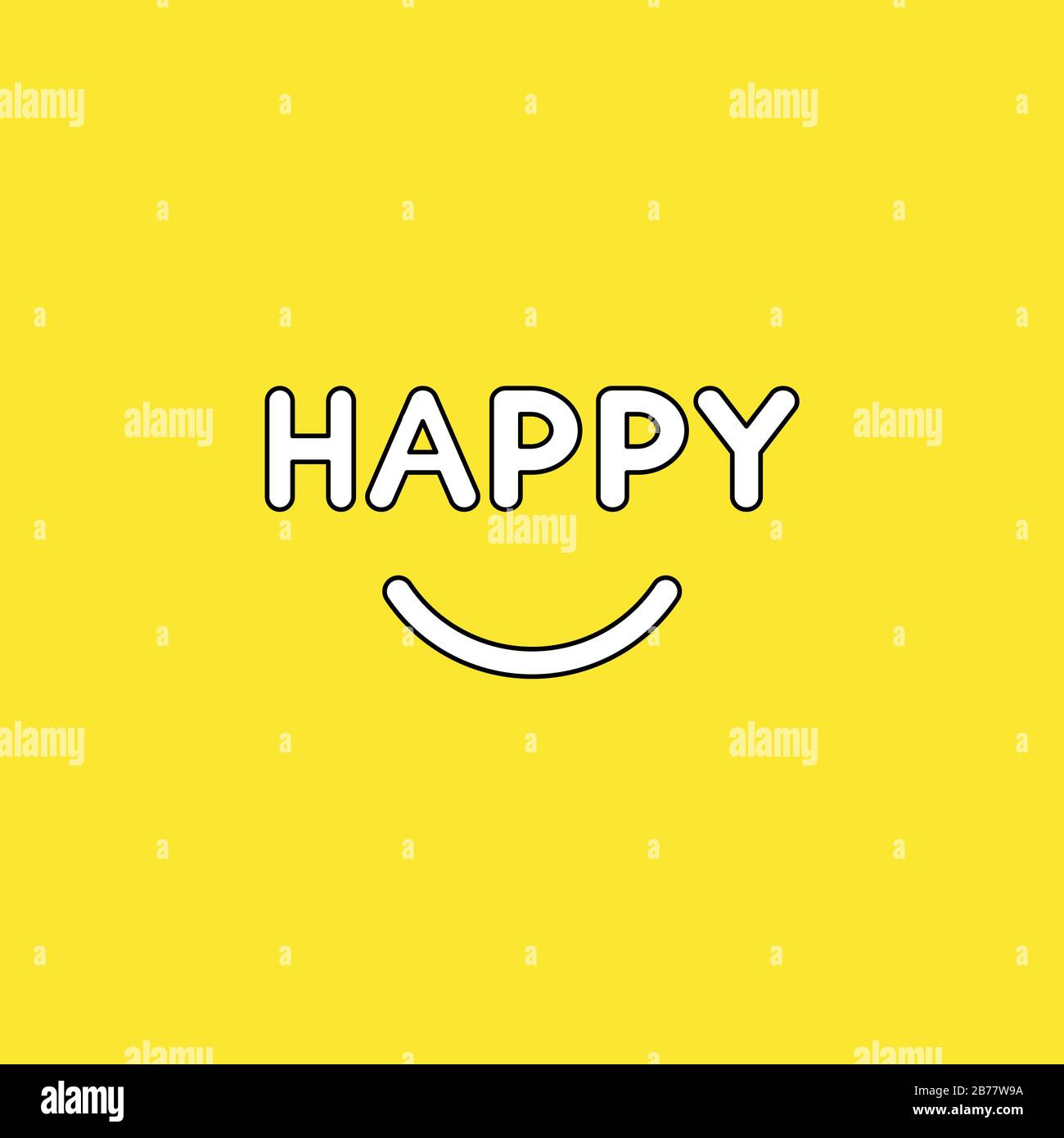 Vector illustration concept of happy text with smiling mouth. Black ...