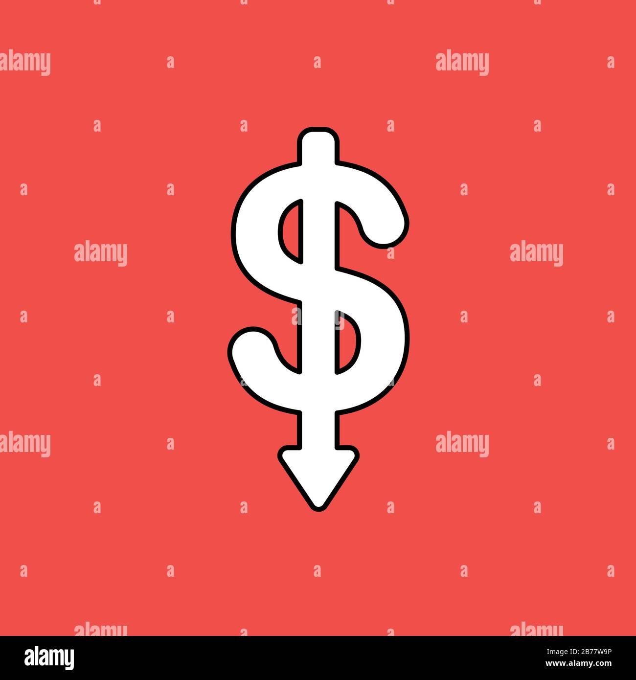 Vector illustration concept of dollar symbol with arrow pointing down ...