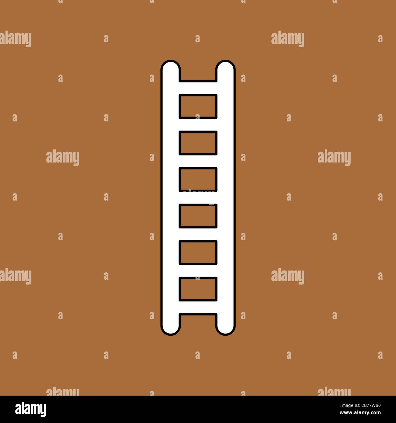 Vector illustration of wooden ladder. Black outlines, brown background ...
