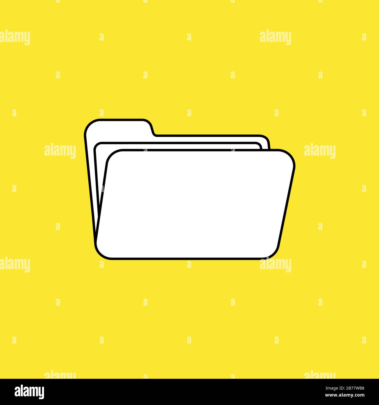 Vector illustration of opened folder icon. Black outlines, yellow ...