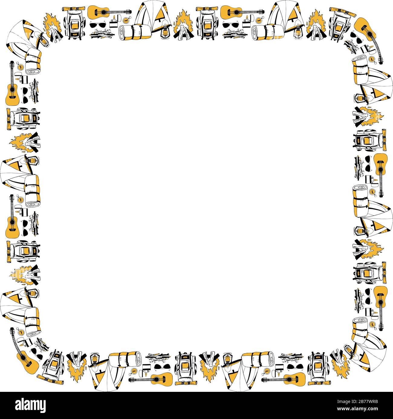 Square vector frame. Positive card template with traditional camping ...
