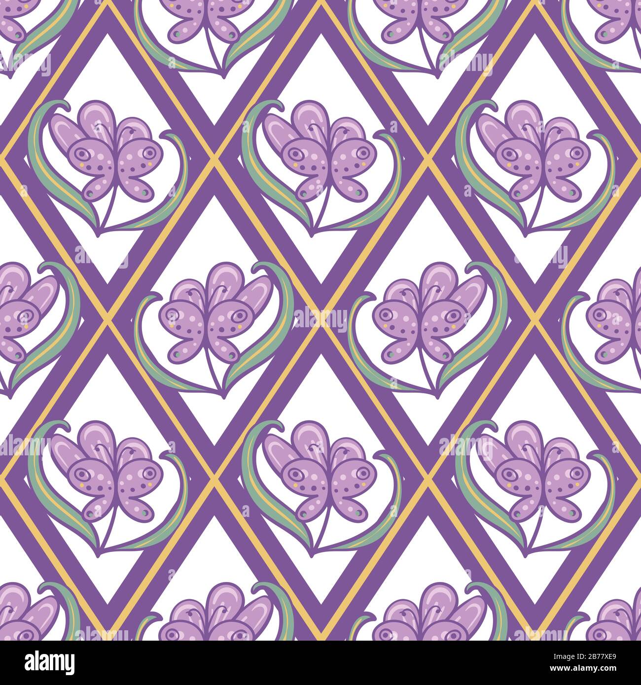 seamless vector grid pattern with purple flowers Stock Vector Image ...