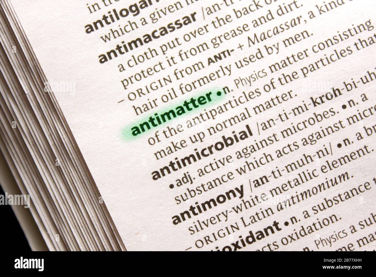 Antimatter word or phrase in a dictionary Stock Photo - Alamy