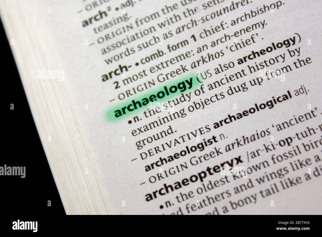 Archaeology word or phrase in a dictionary Stock Photo - Alamy
