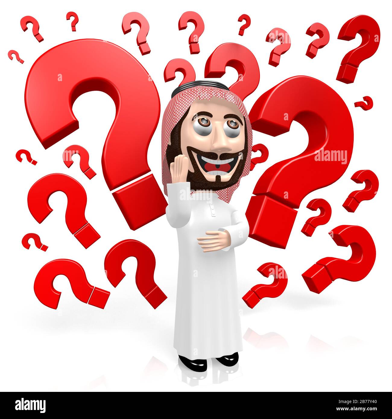 3D arab cartoon character, question marks Stock Photo - Alamy