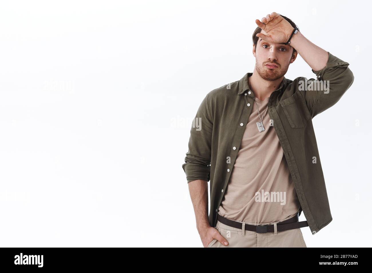 Business man phew gesture hi-res stock photography and images - Alamy