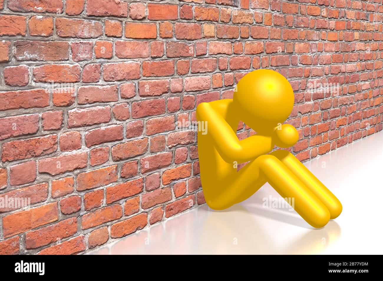 Sad cartoon character sitting beside a wall Stock Photo - Alamy