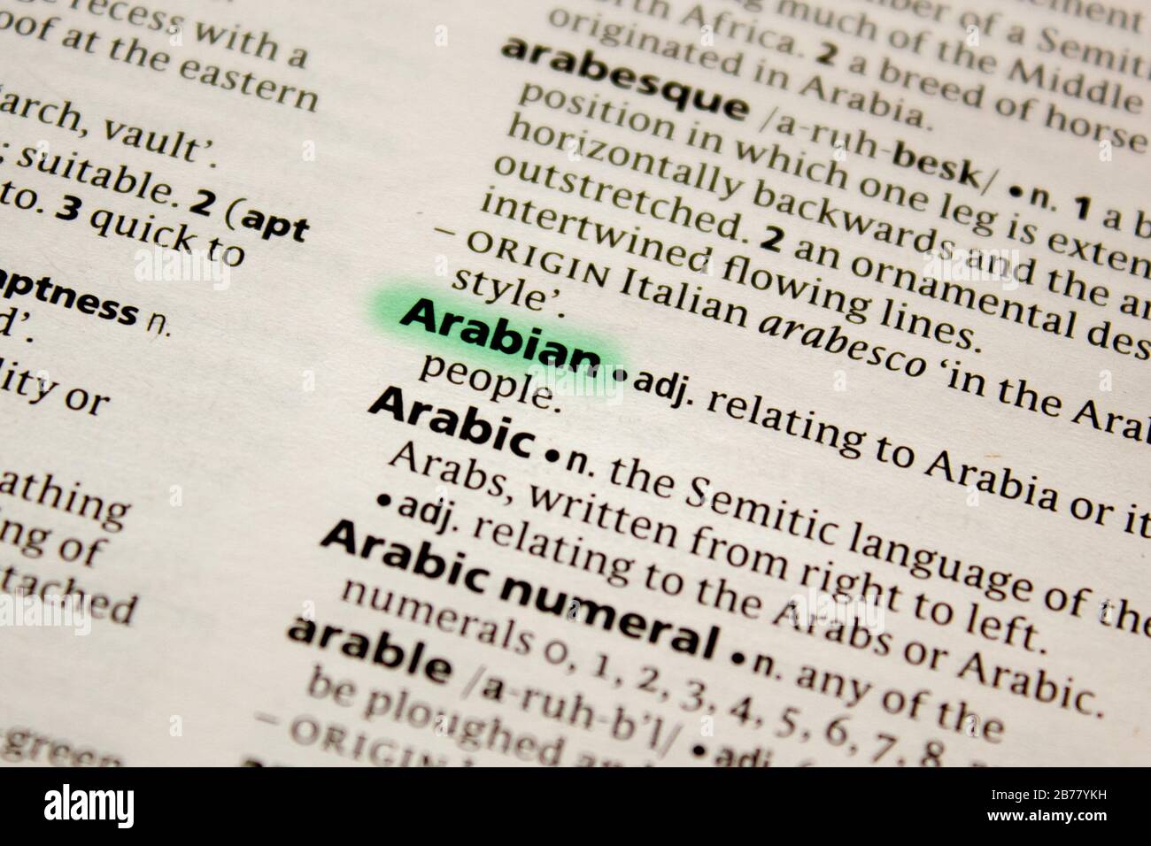 Arabian word or phrase in a dictionary Stock Photo - Alamy