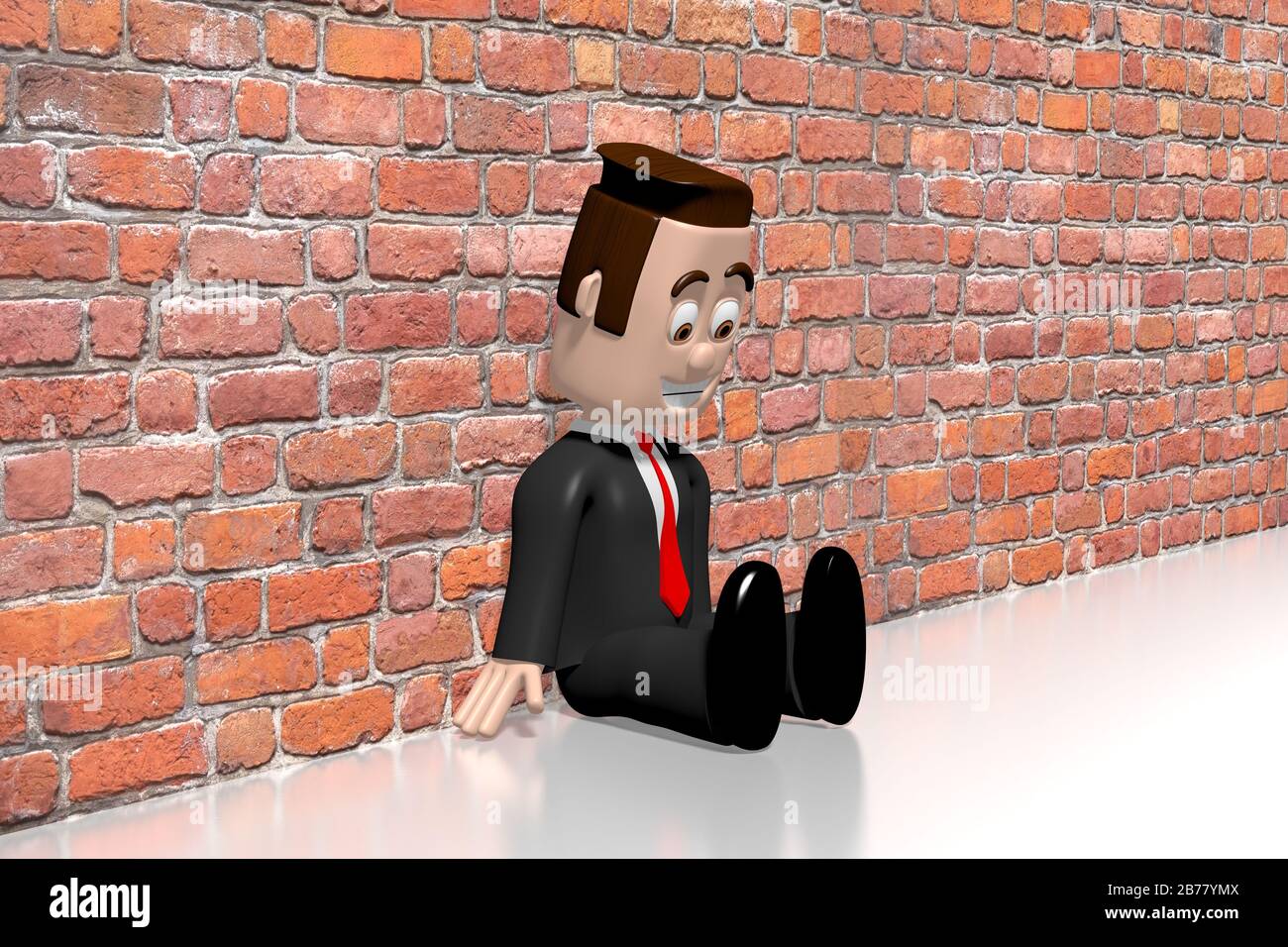 Sad cartoon character sitting beside a wall Stock Photo - Alamy