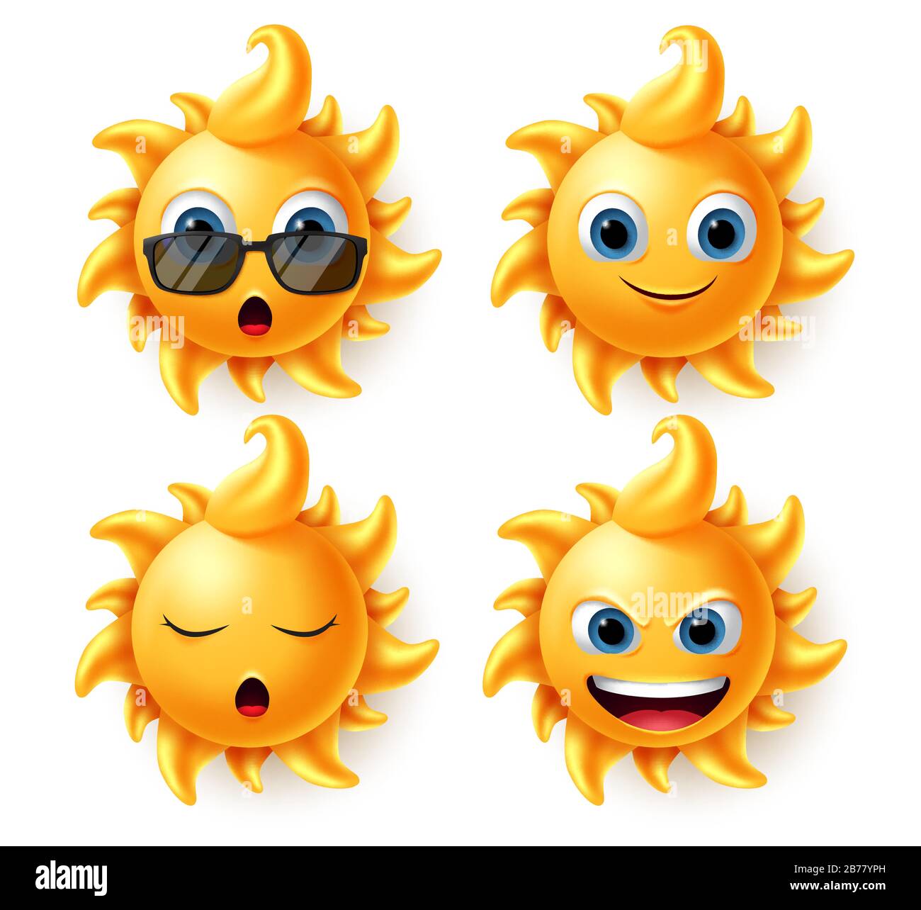 Sun characters vector set. Sun character in different facial expression ...