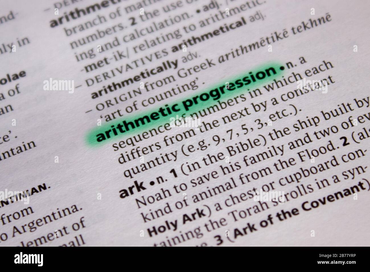 Arithmetic progression word or phrase in a dictionary Stock Photo - Alamy