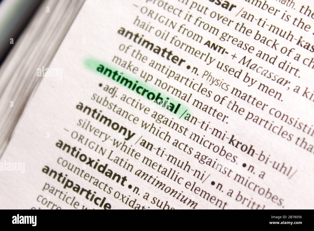Antimicrobial word or phrase in a dictionary Stock Photo - Alamy