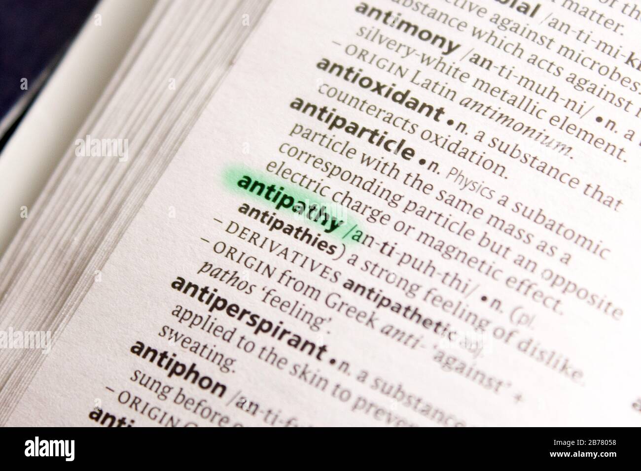 Antipathy word or phrase in a dictionary Stock Photo - Alamy