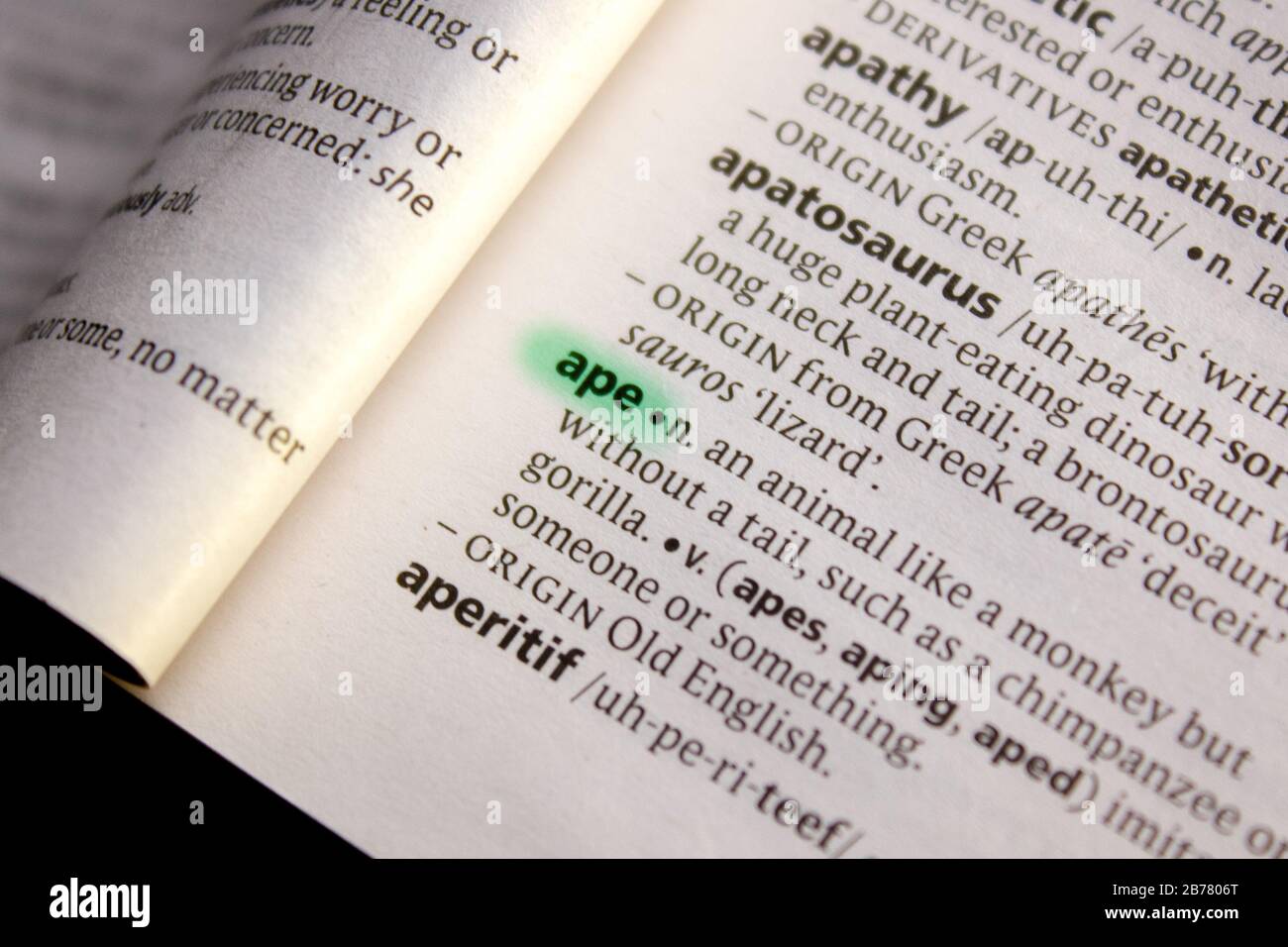 Ape word or phrase in a dictionary Stock Photo - Alamy