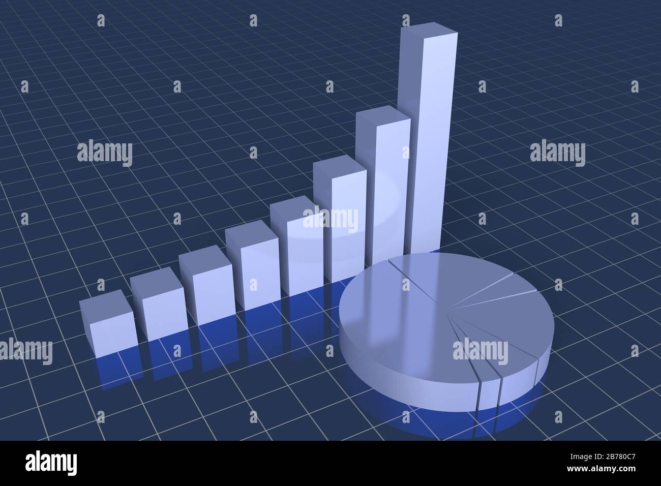 3D business pie and bar charts, blue background Stock Photo - Alamy