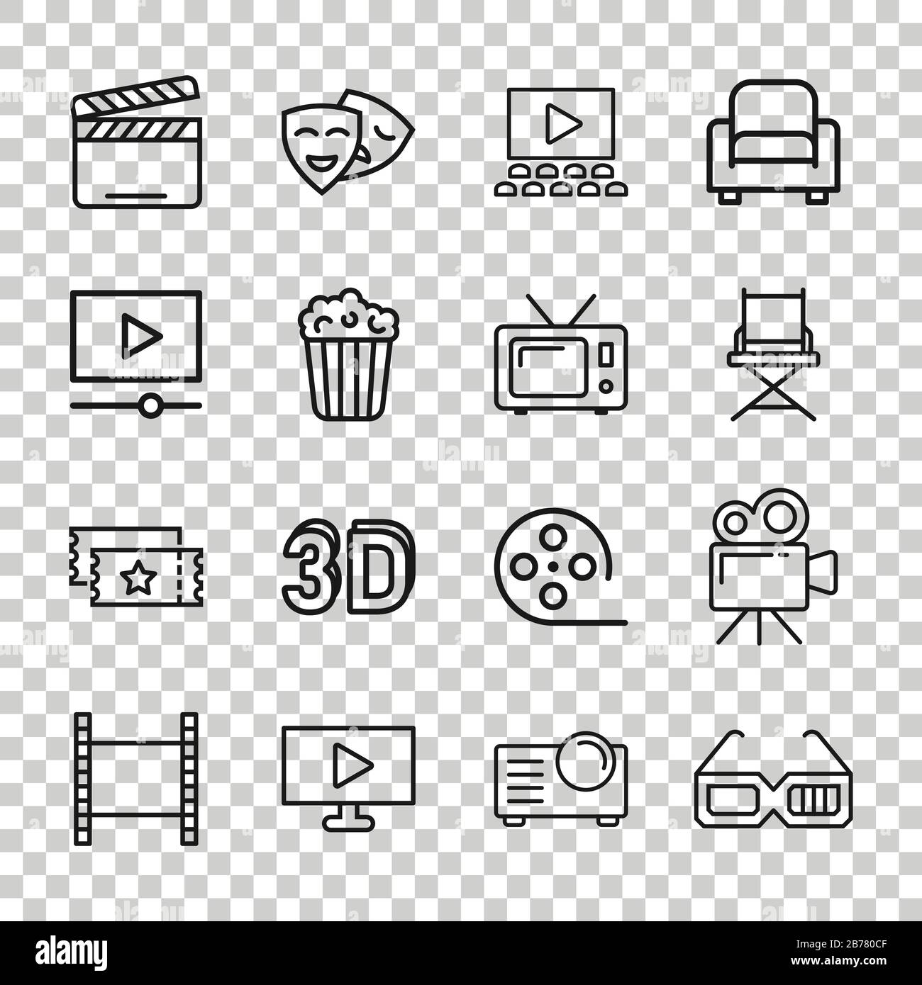 Cinema line icon in flat style. Entertainment set vector illustration ...