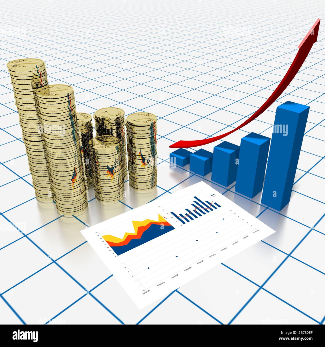 3D business chart illustration, grid in background Stock Photo - Alamy
