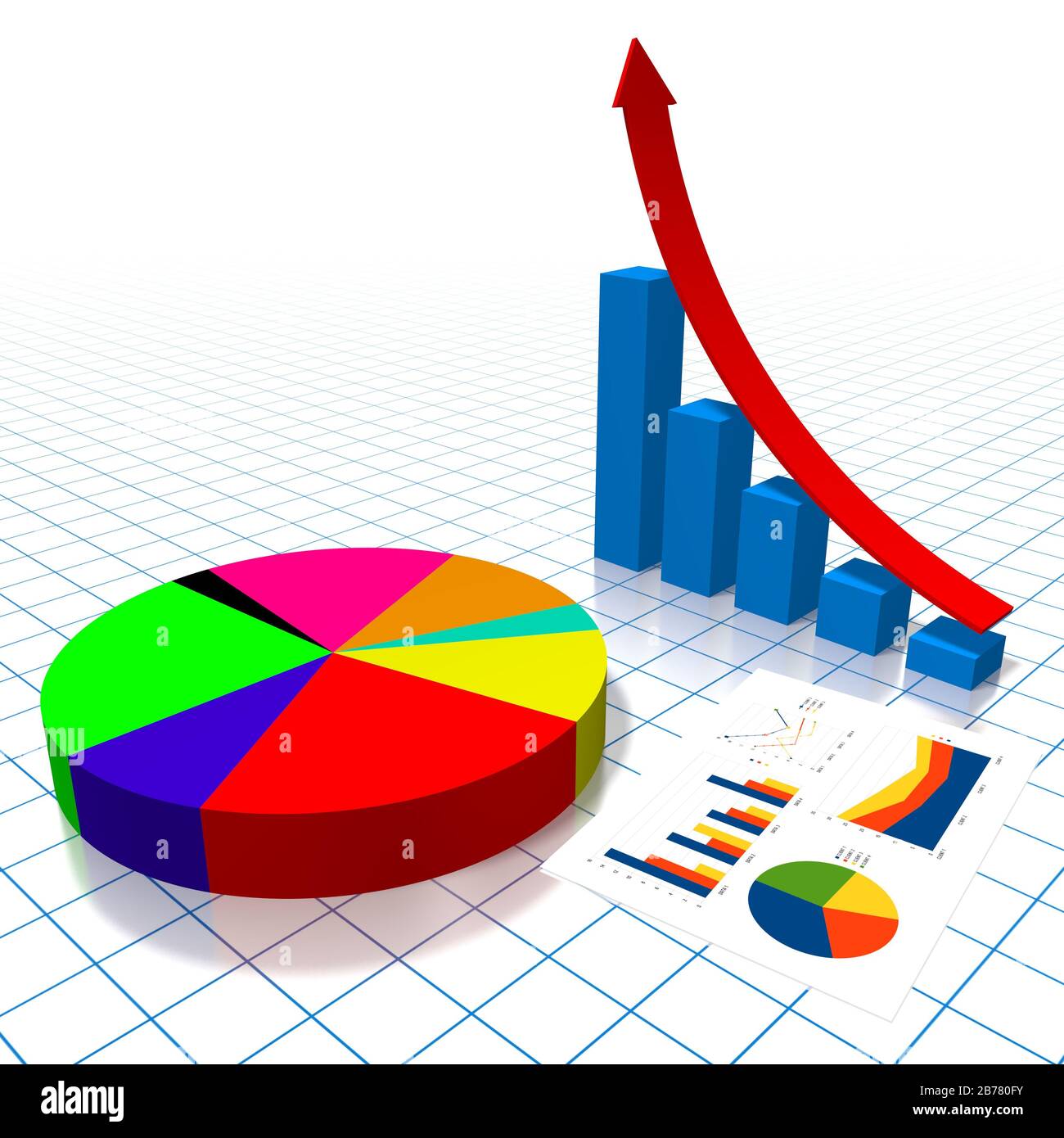 3D business chart illustration, grid in background Stock Photo - Alamy