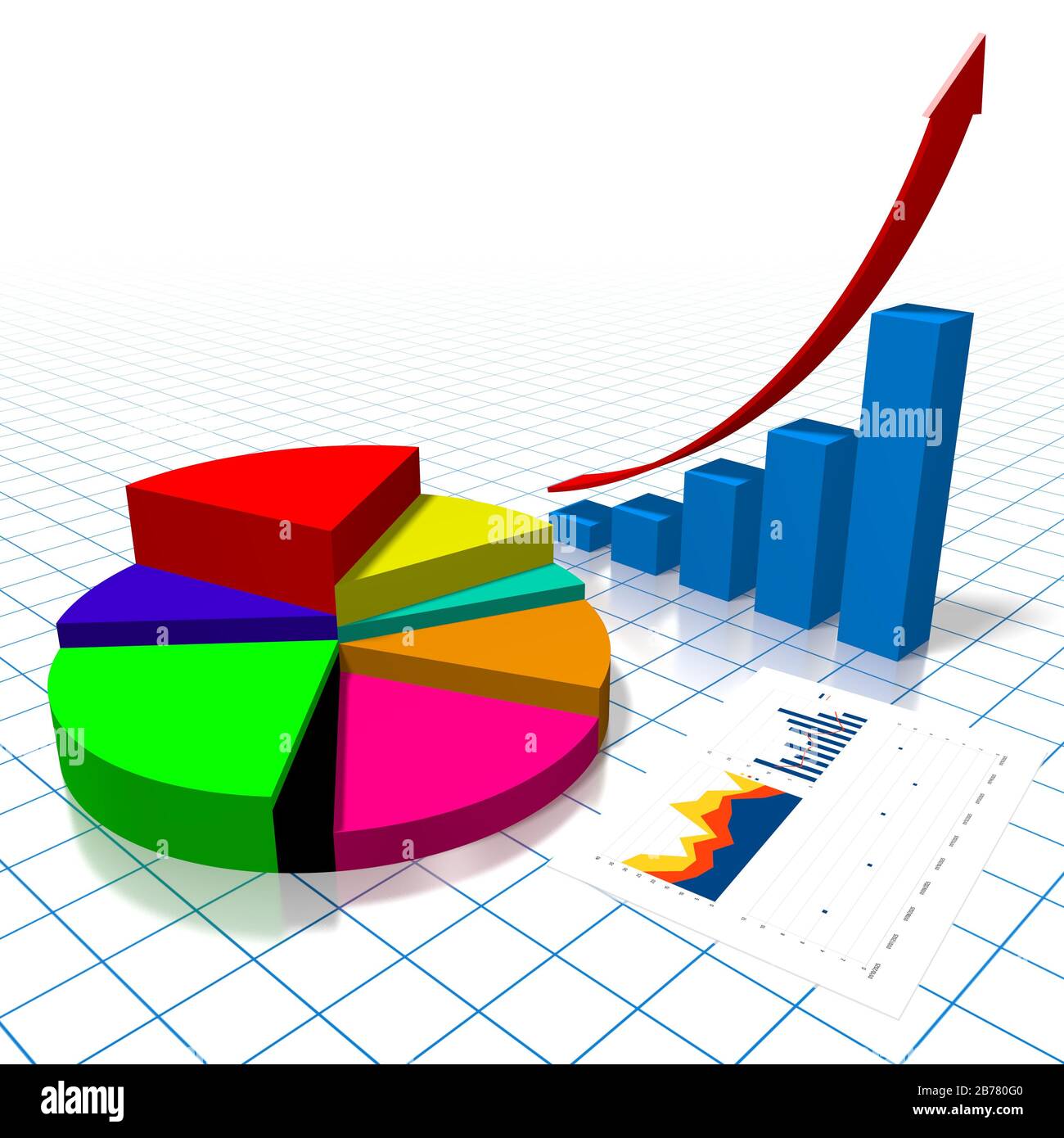 3D business chart illustration, grid in background Stock Photo - Alamy