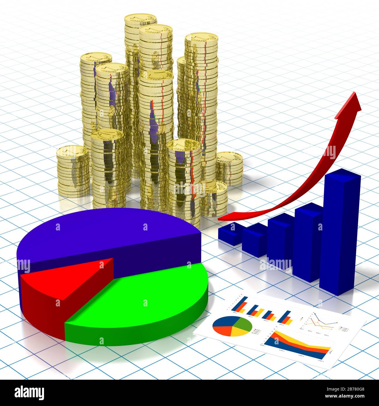 3D business chart illustration, grid in background Stock Photo - Alamy