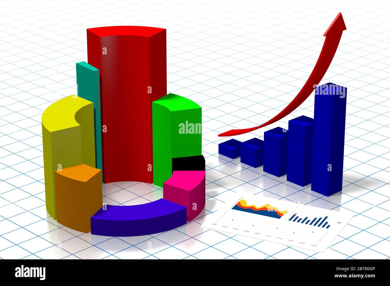 3D business chart illustration, grid in background Stock Photo - Alamy
