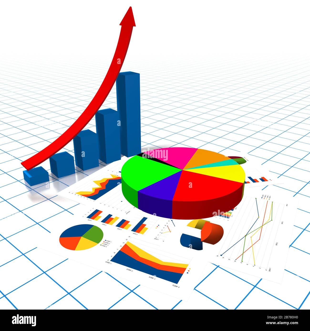 3D business chart illustration, grid in background Stock Photo - Alamy