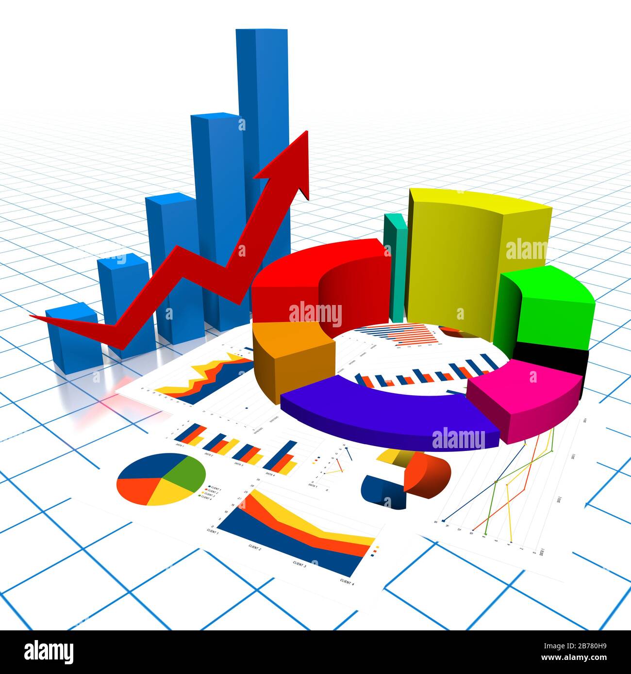 3D business chart illustration, grid in background Stock Photo - Alamy