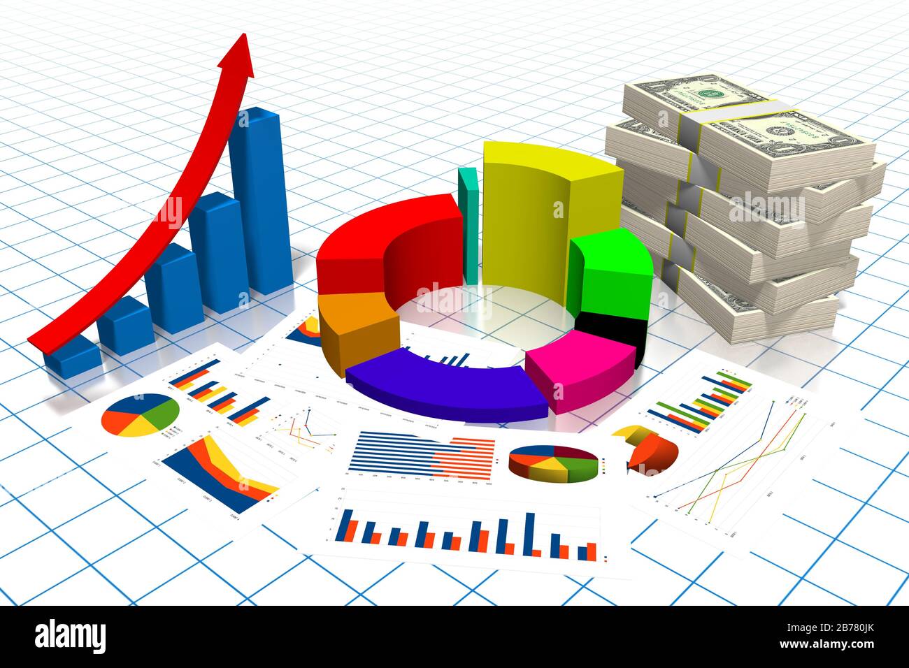 3D business chart illustration, grid in background Stock Photo - Alamy