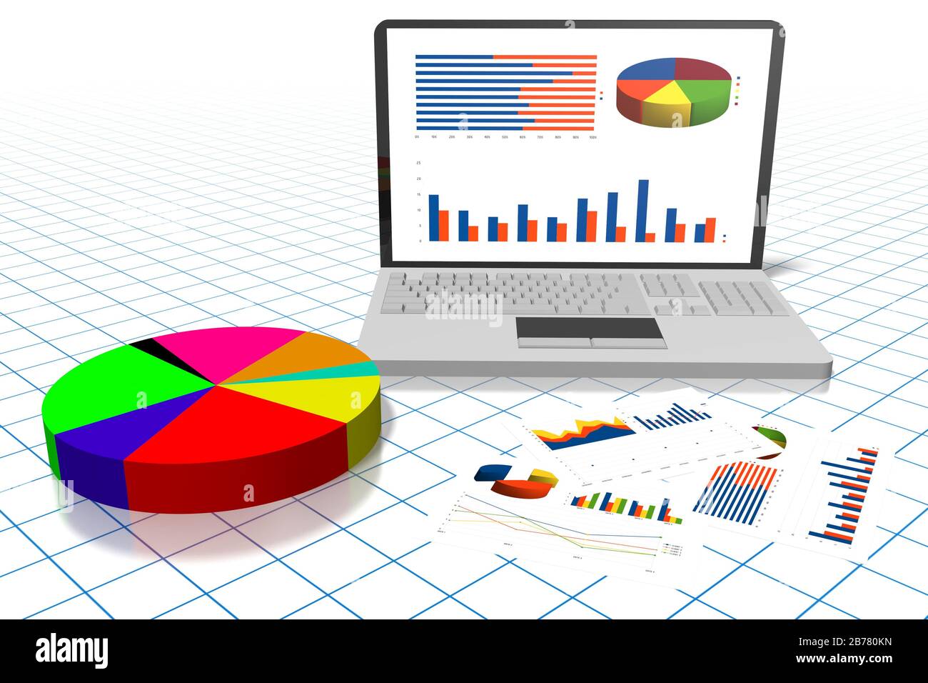 3D business chart illustration, grid in background Stock Photo - Alamy