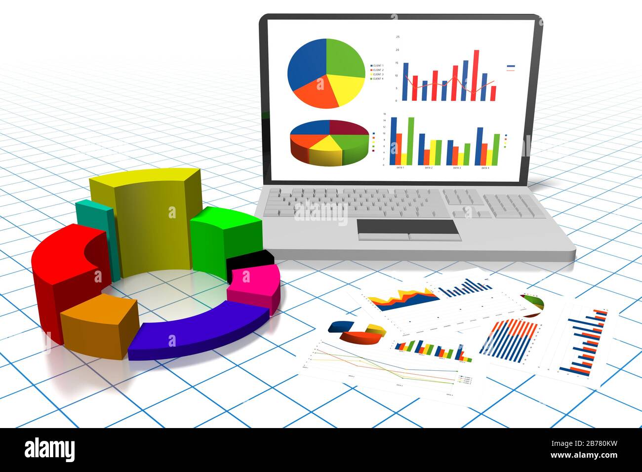 3D business chart illustration, grid in background Stock Photo - Alamy