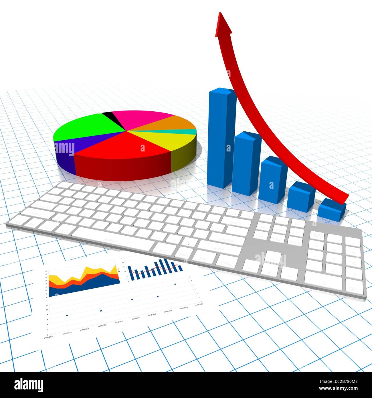 3D business chart illustration, grid in background Stock Photo - Alamy