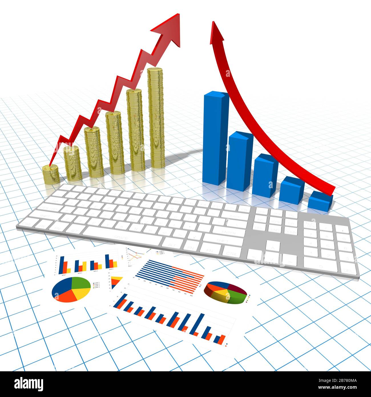 3D business chart illustration, grid in background Stock Photo - Alamy