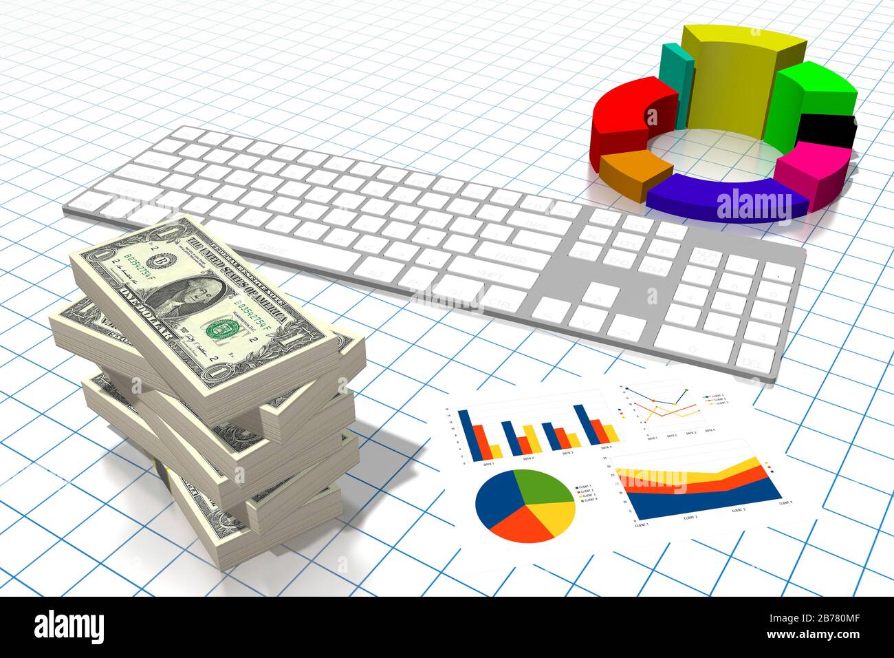 3D business chart illustration, grid in background Stock Photo - Alamy