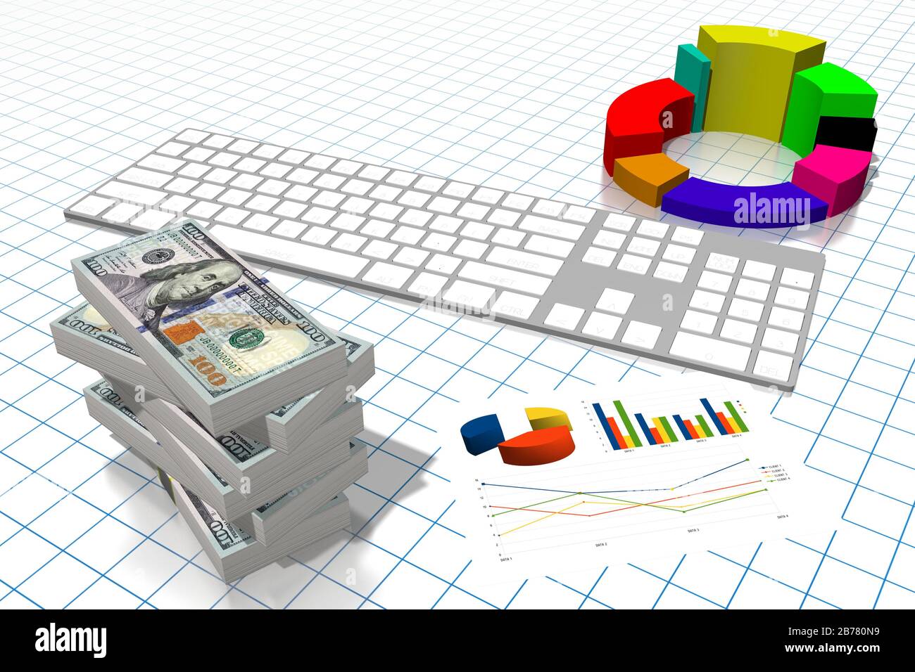 3D business chart illustration, grid in background Stock Photo - Alamy