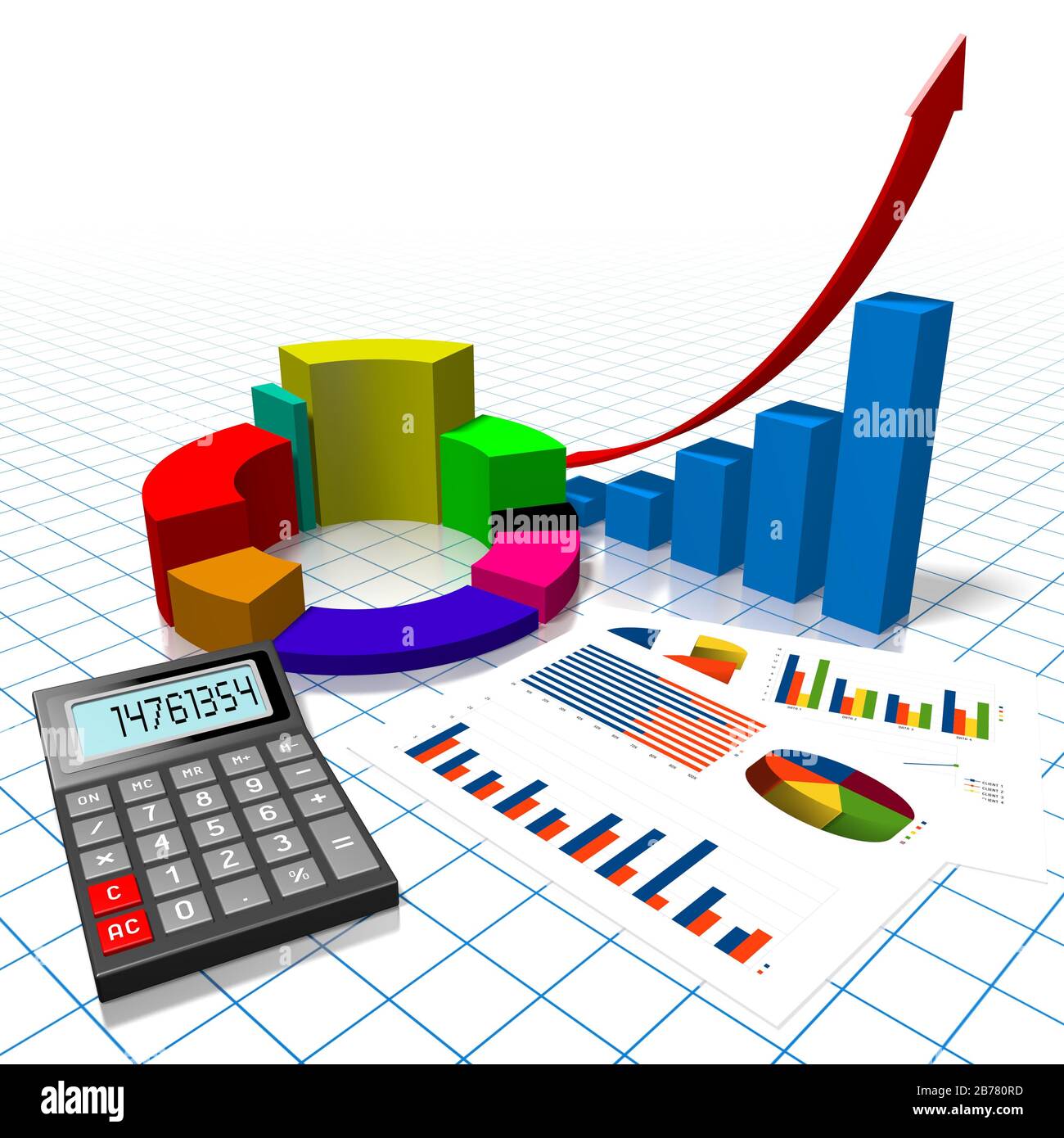 3D business chart illustration, grid in background Stock Photo - Alamy