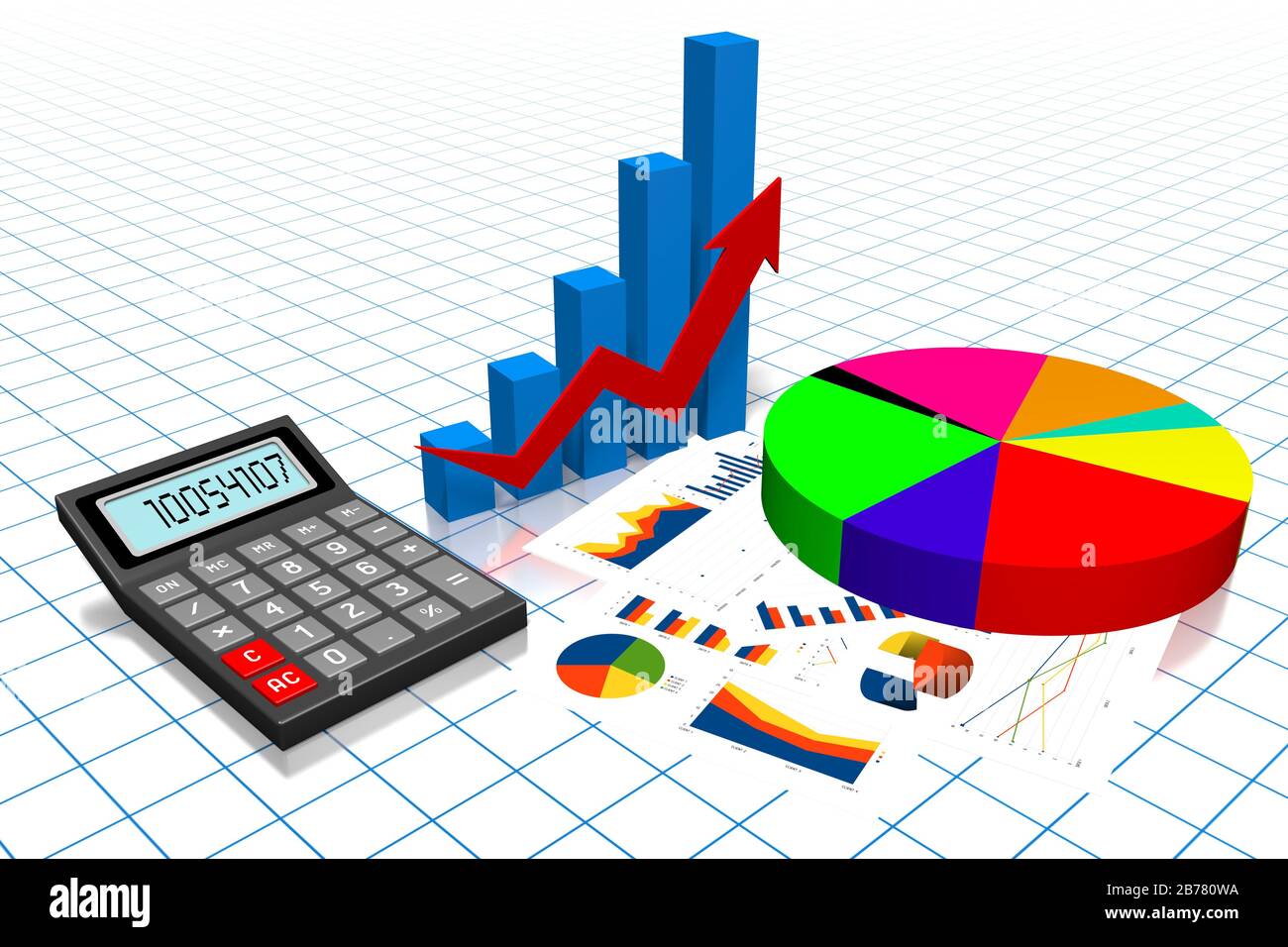 3D business chart illustration, grid in background Stock Photo - Alamy