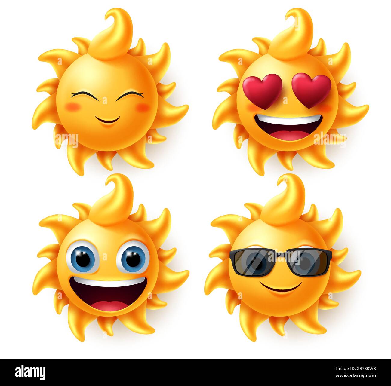 Sun summer characters vector set. Sun character in different facial ...
