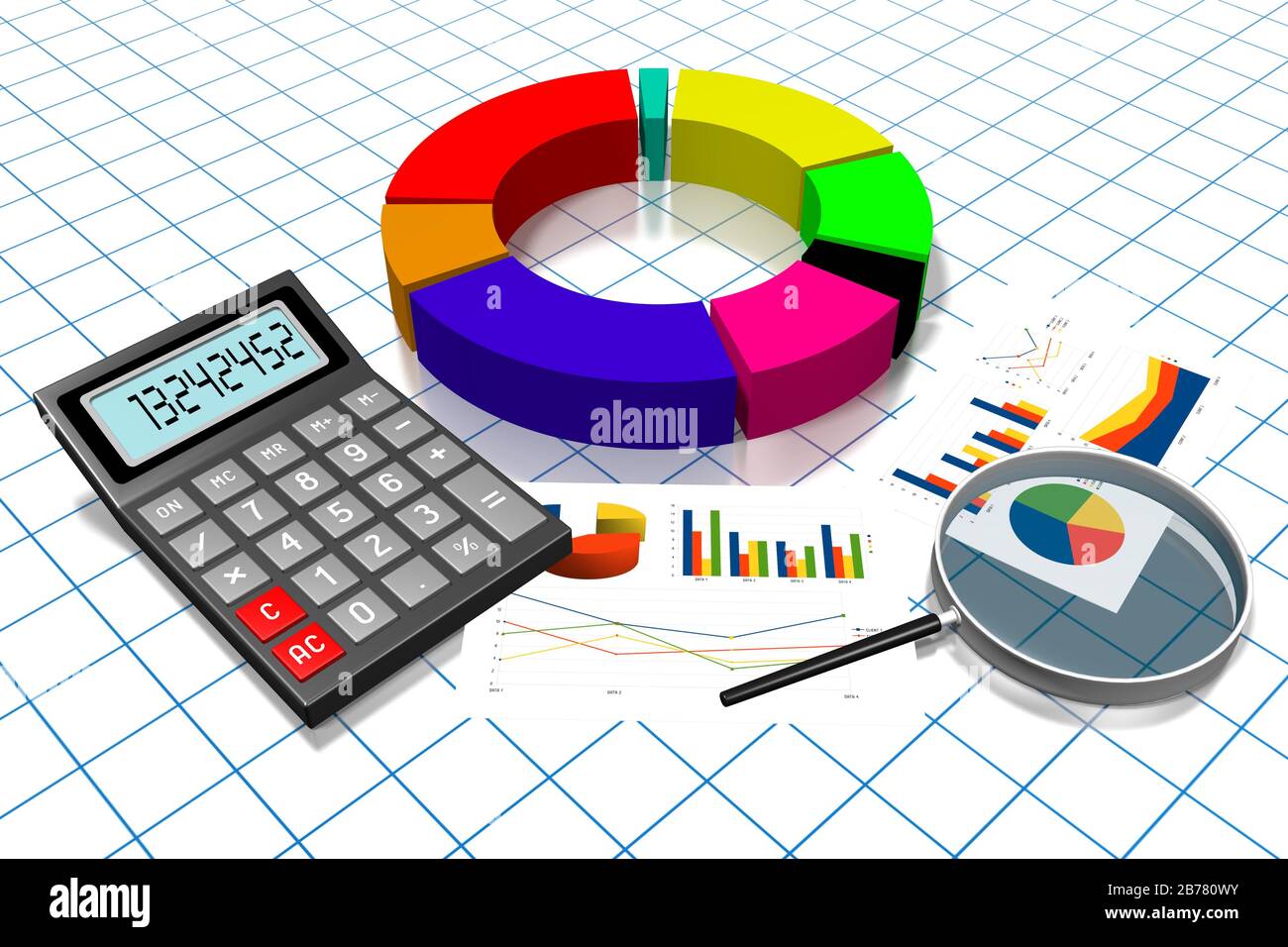 3D business chart illustration, grid in background Stock Photo - Alamy