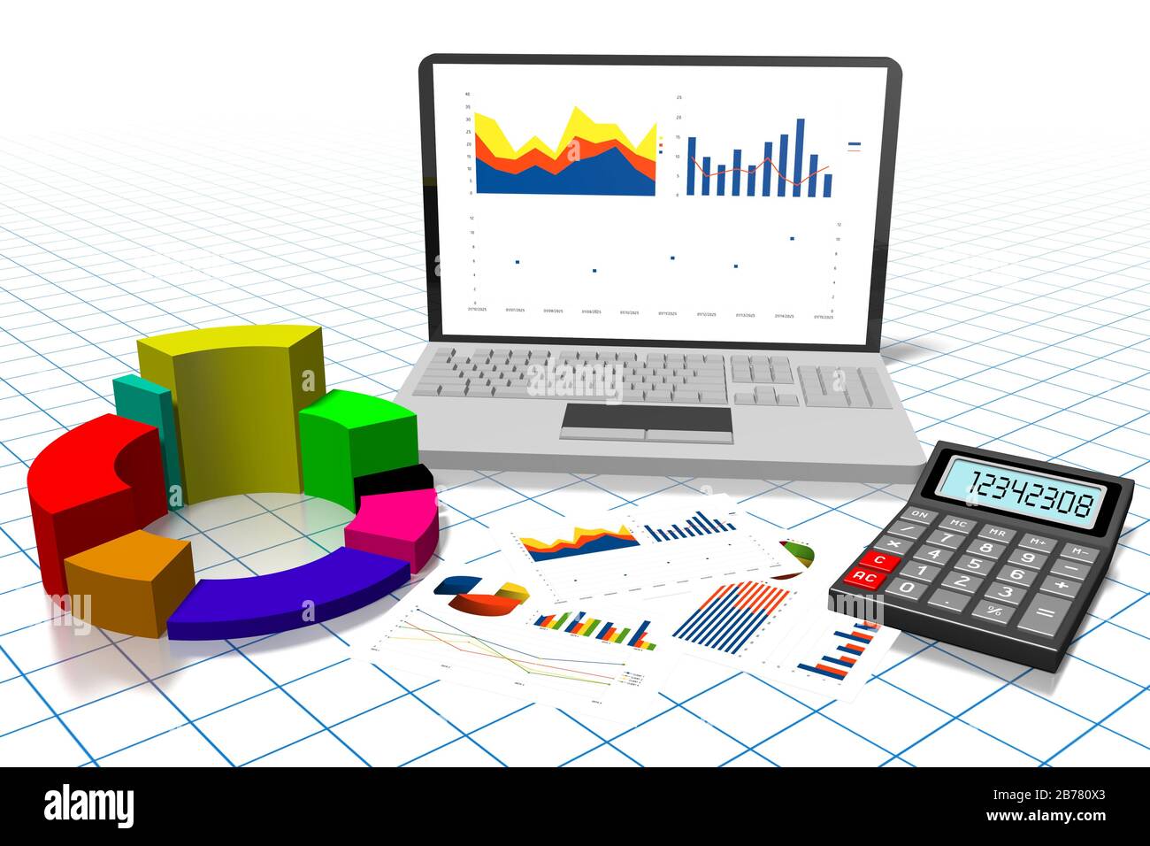 3D business chart illustration, grid in background Stock Photo - Alamy