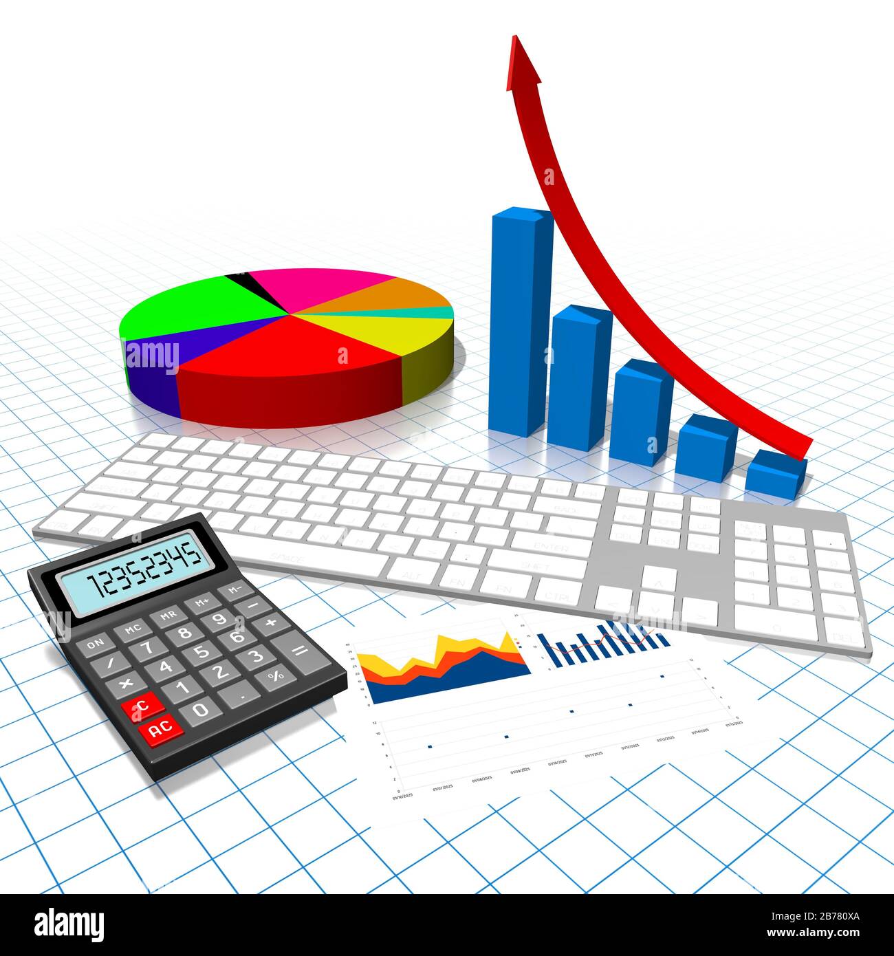 3D business chart illustration, grid in background Stock Photo - Alamy