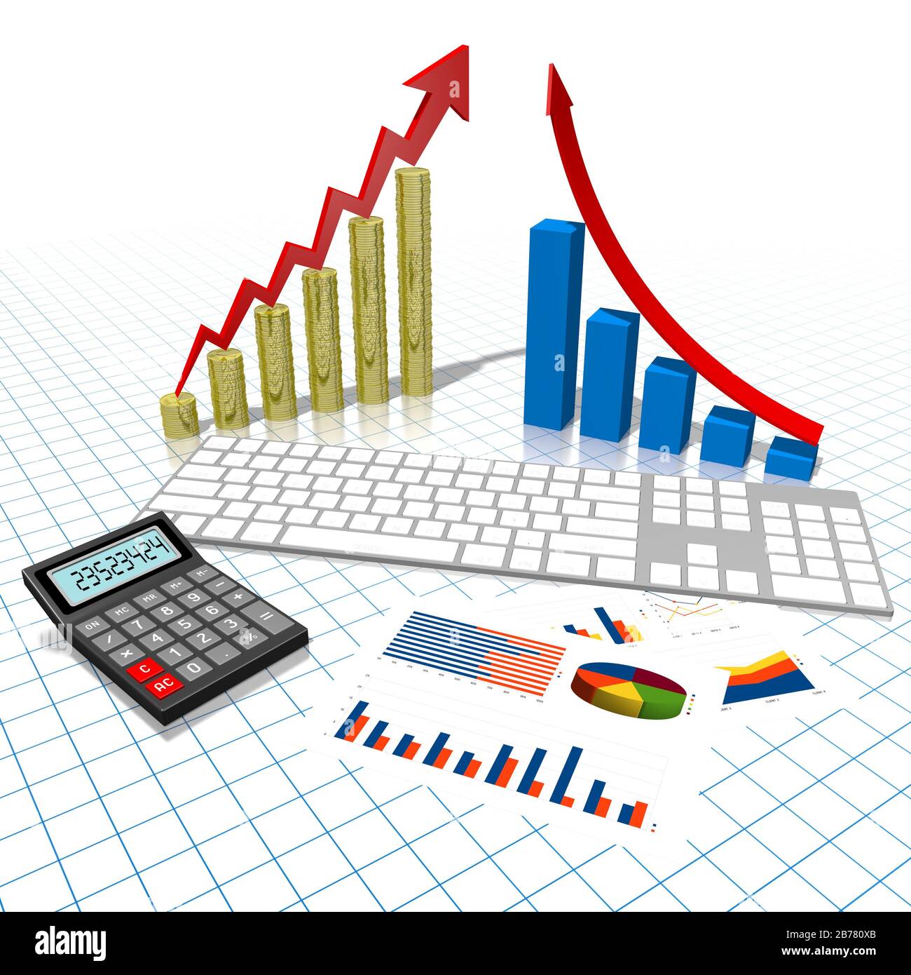 3D business chart illustration, grid in background Stock Photo - Alamy