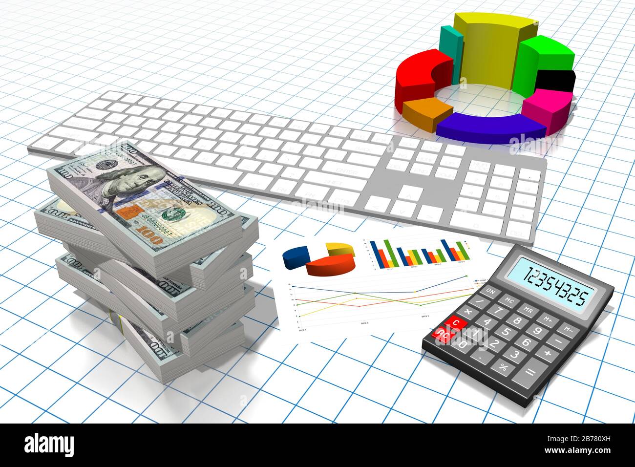 3D business chart illustration, grid in background Stock Photo - Alamy