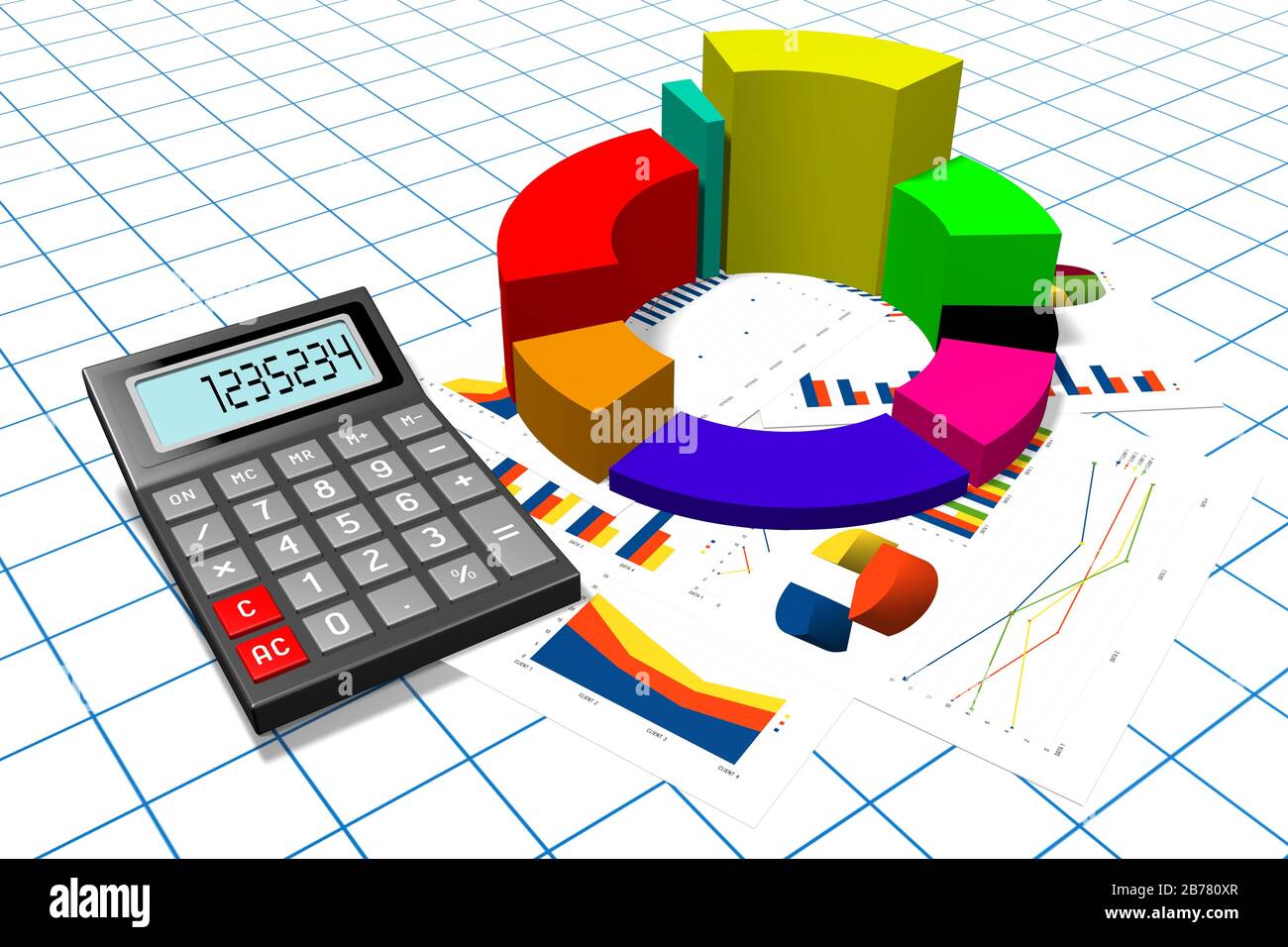 3D business chart illustration, grid in background Stock Photo - Alamy