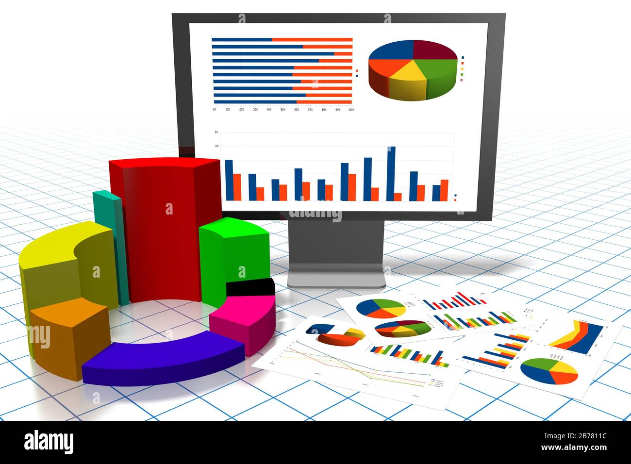 3D business chart illustration, grid in background Stock Photo - Alamy