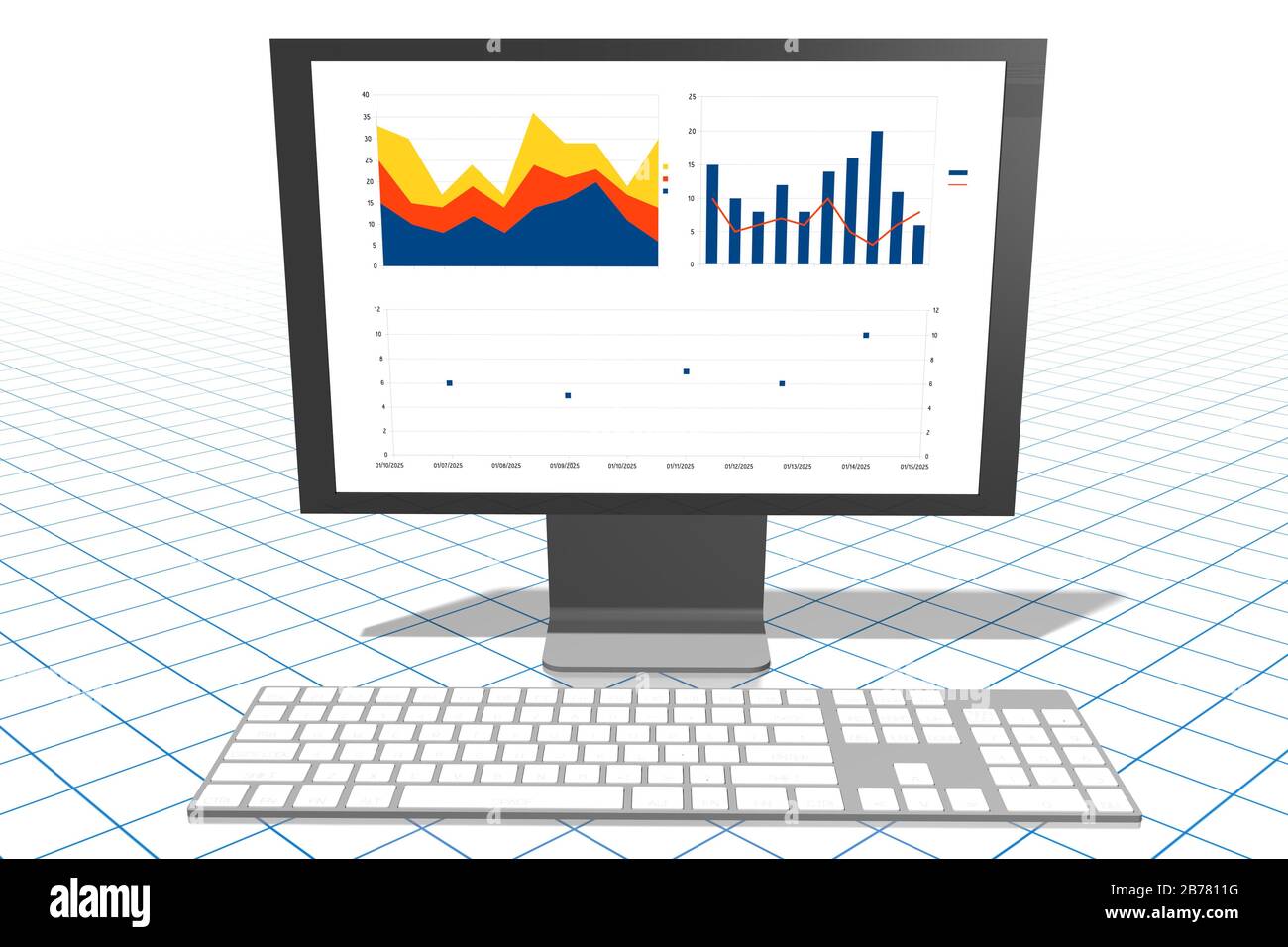 3D business chart illustration, grid in background Stock Photo - Alamy