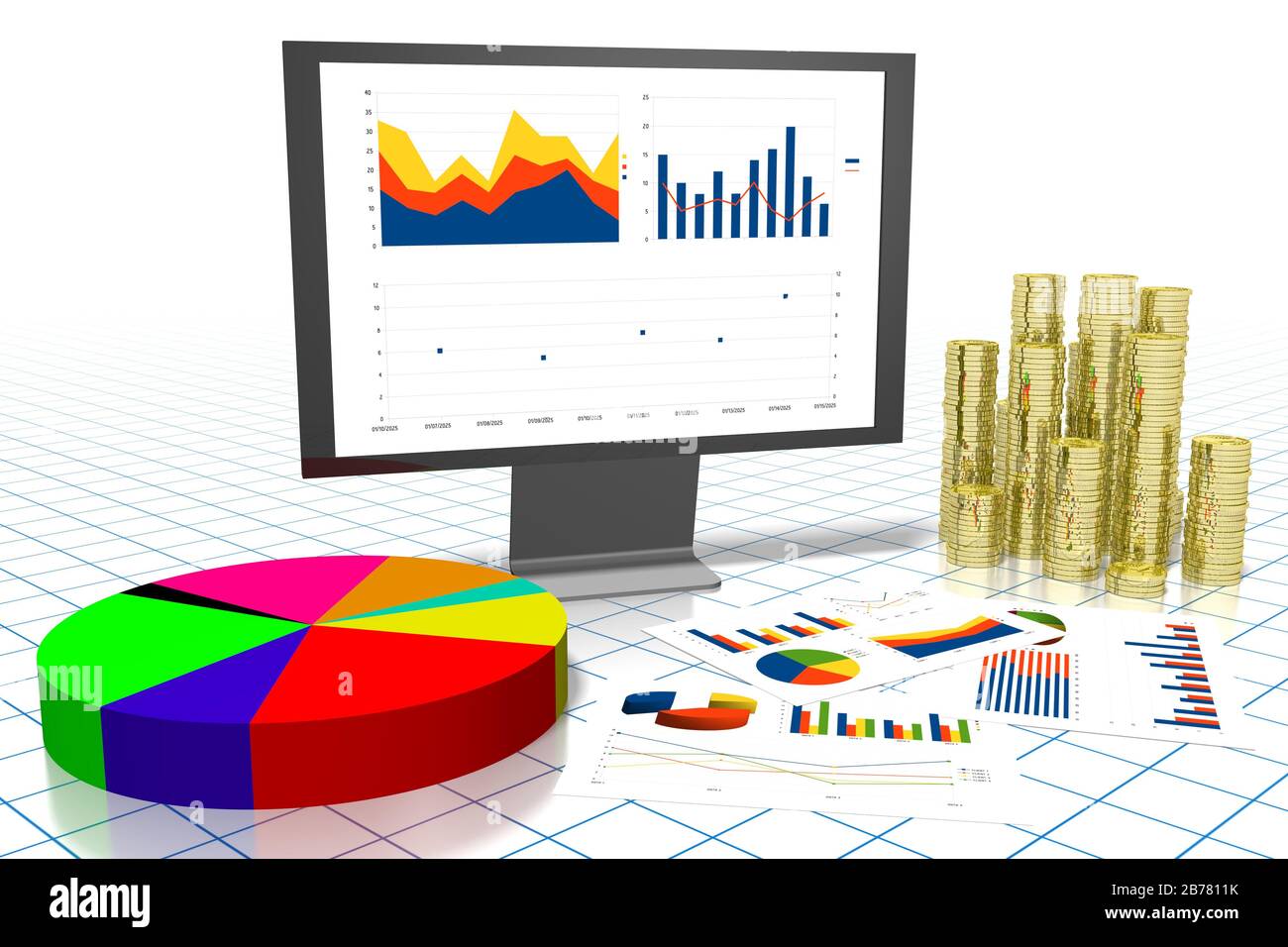 3D business chart illustration, grid in background Stock Photo - Alamy
